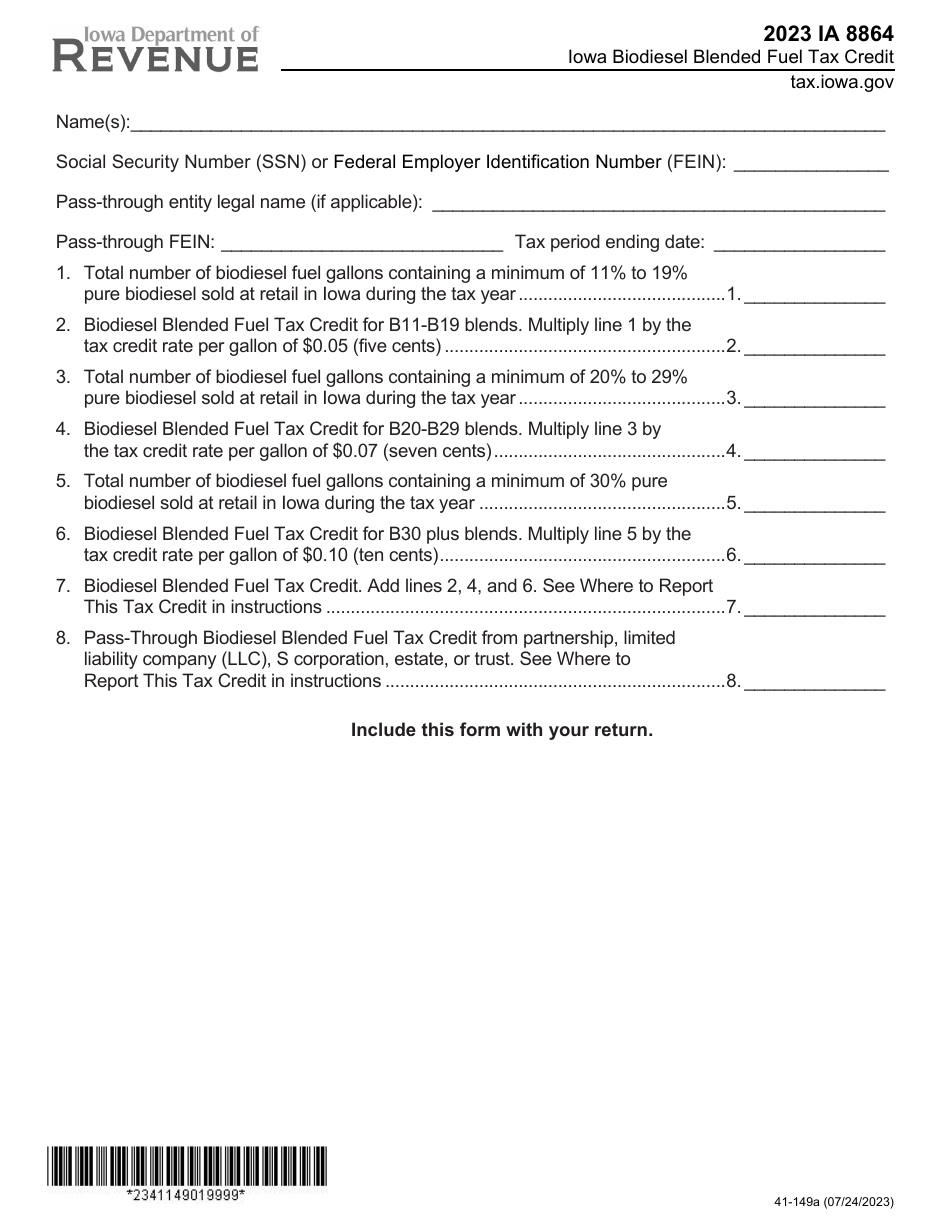 Form IA8864 (41-149) Download Fillable PDF or Fill Online Iowa ...