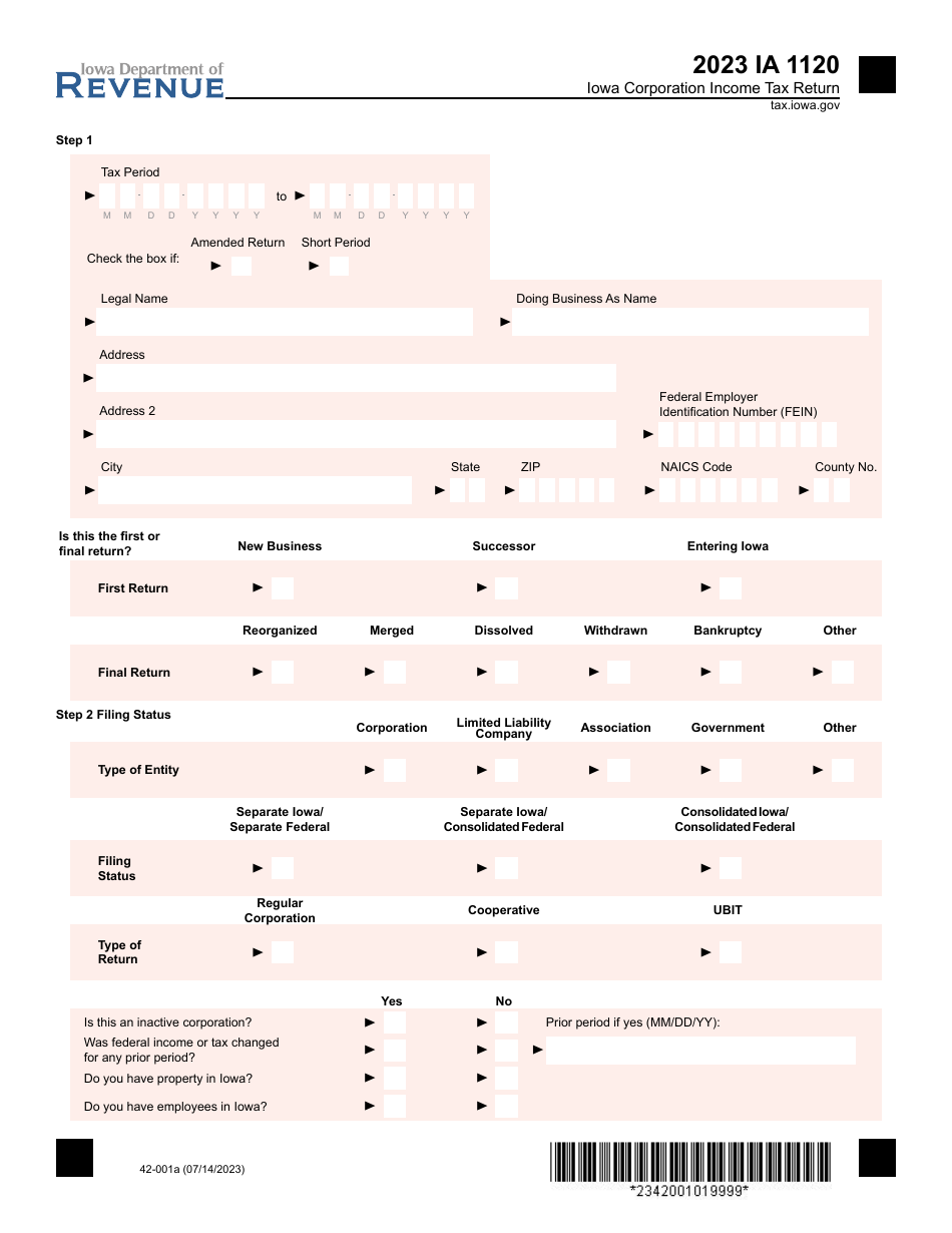 Form IA1120 (42-001) Download Fillable PDF or Fill Online Iowa ...