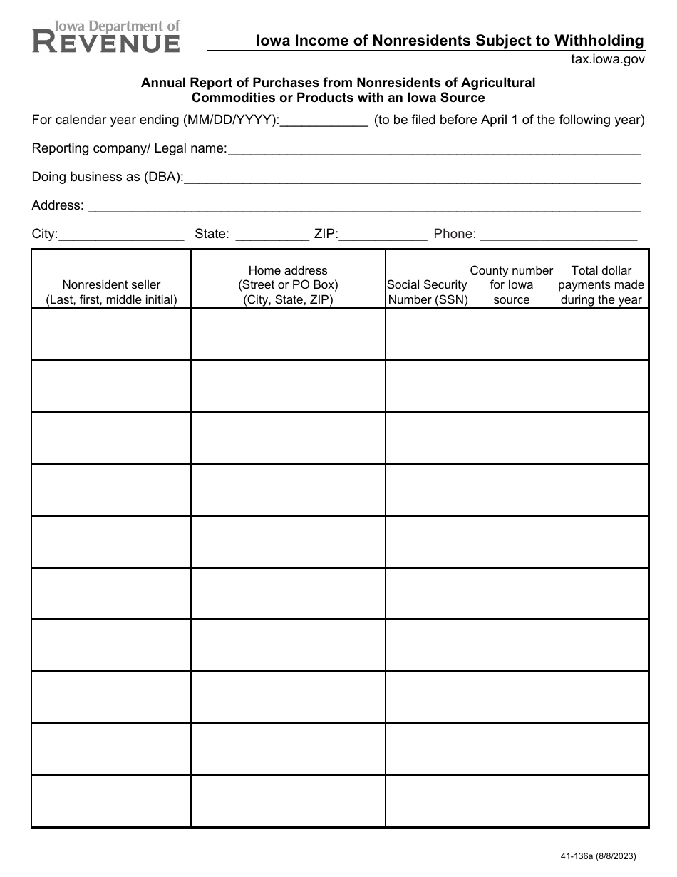 Form 41-136 Download Printable PDF or Fill Online Iowa Income of ...