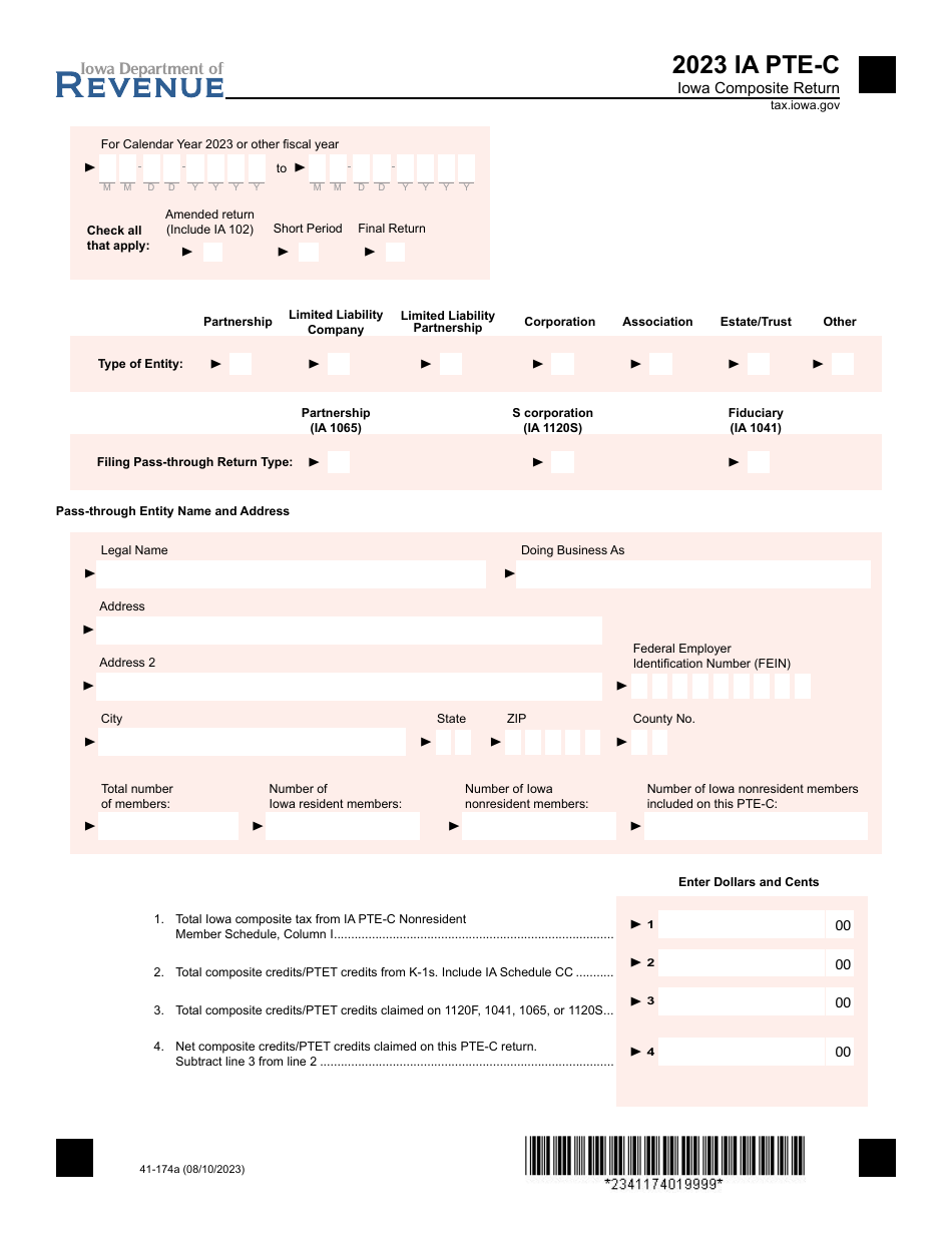 Form IA PTE-C (41-174) Download Fillable PDF or Fill Online Iowa ...