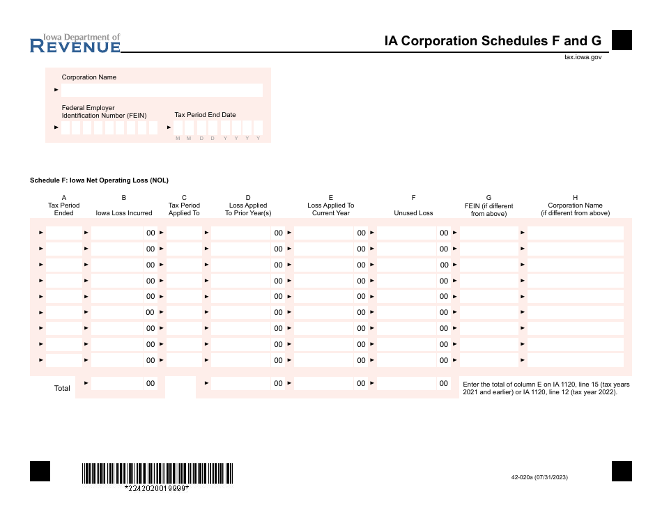 Form 42-020 Schedule F, G Download Fillable PDF or Fill Online, Iowa ...
