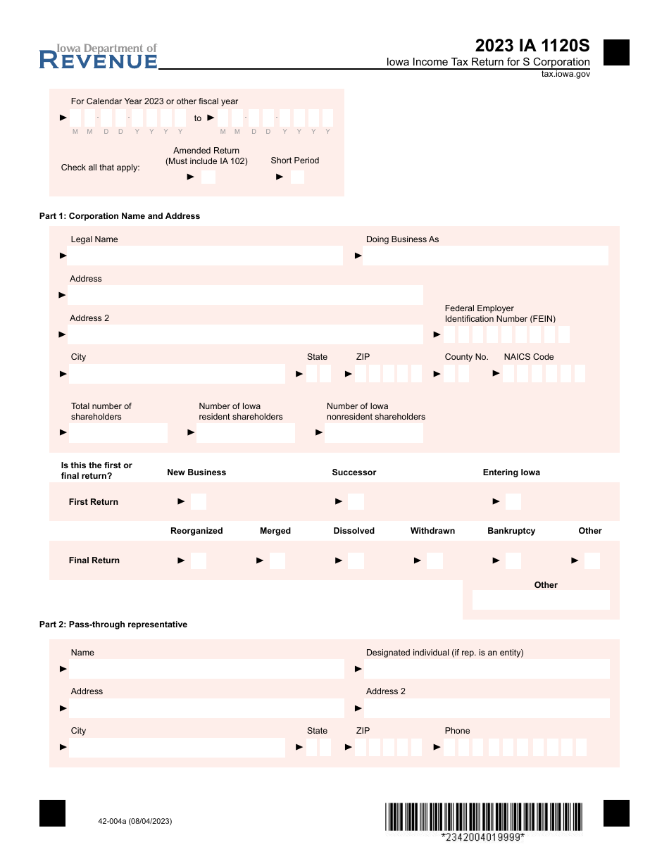 Form IA1120S (42-004) Download Fillable PDF or Fill Online Iowa Income ...