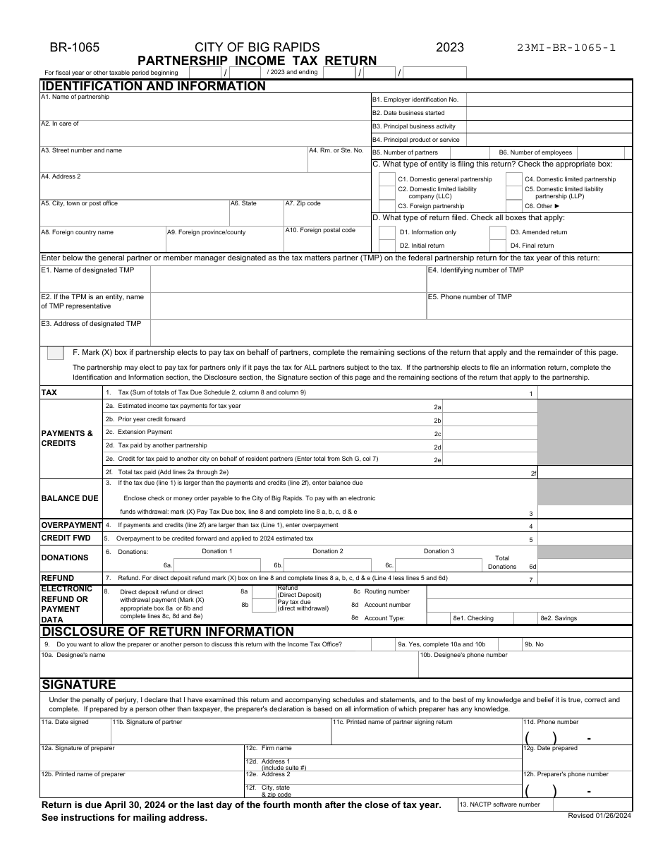 Form BR-1065 - 2023 - Fill Out, Sign Online and Download Printable PDF ...