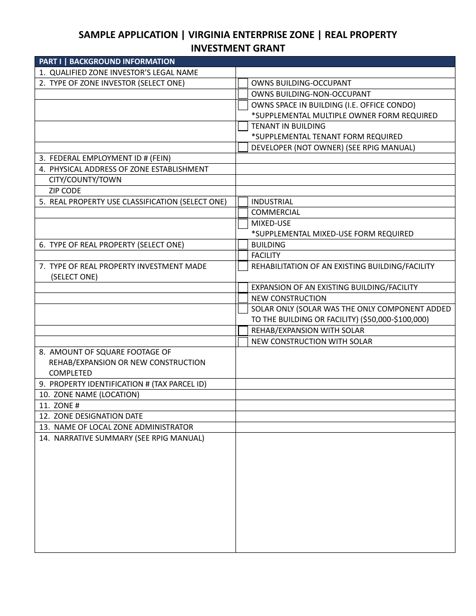 Virginia Virginia Enterprise Zone Real Property Investment Grant Application - Fill Out, Sign ...