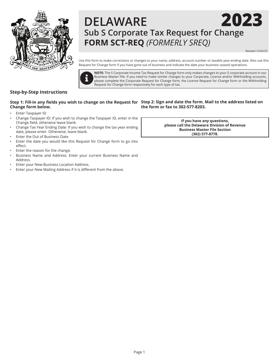 Download Instructions for Form SCT-REQ S Corporate Request for Change ...