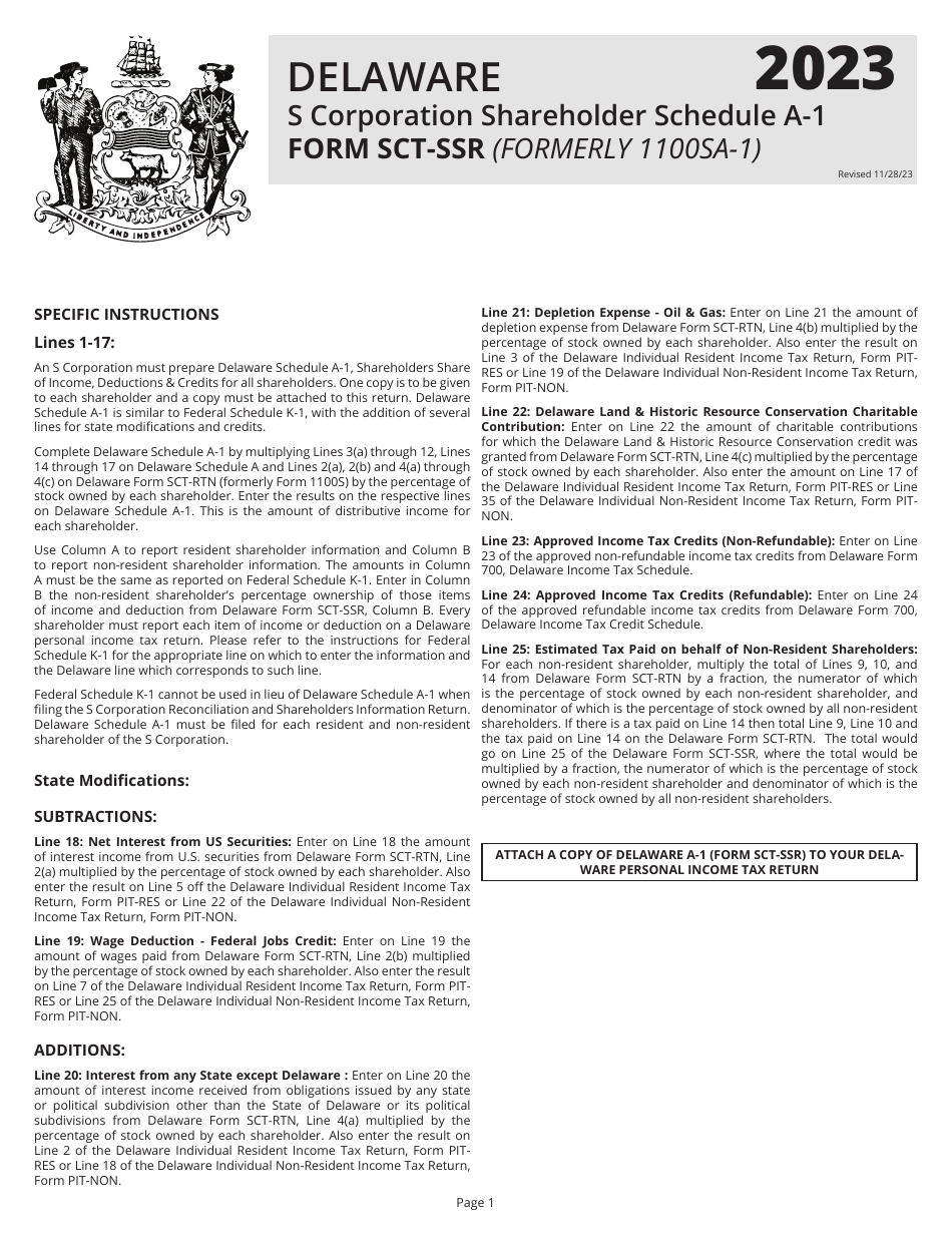 Download Instructions for Form SCT-SSR Schedule A-1 S Corporation ...