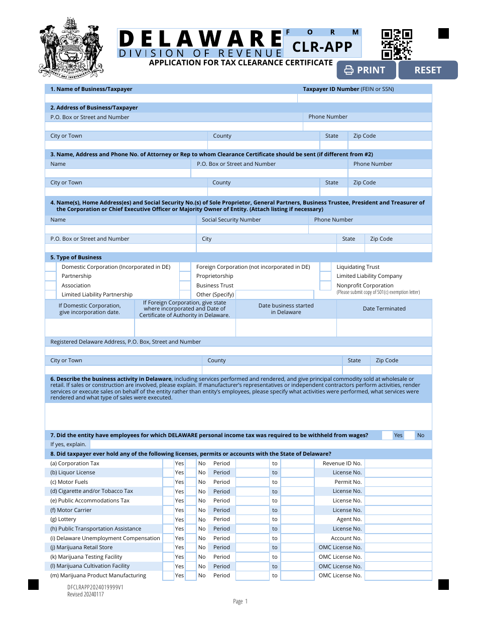 Form CLR-APP Download Fillable PDF or Fill Online Application for Tax ...