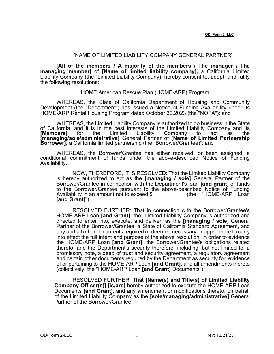OD- Form 2-LLC - Fill Out, Sign Online and Download Fillable PDF ...