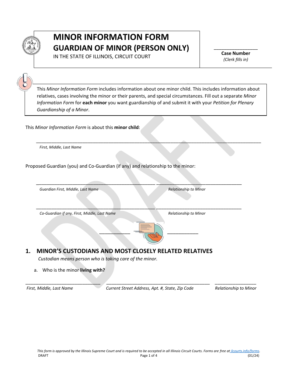 Illinois Minor Information Form Guardian of Minor (Person Only) - Draft ...