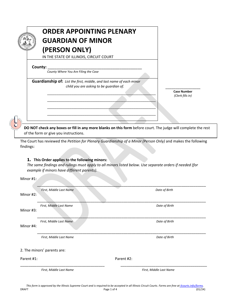 Illinois Order Appointing Plenary Guardian of Minor (Person Only ...