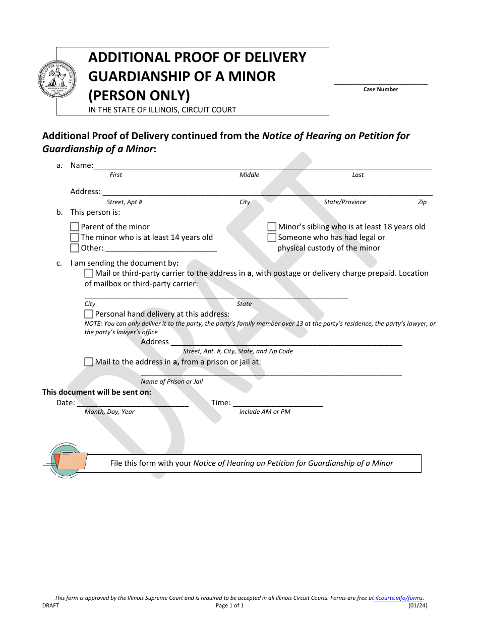 Illinois Additional Proof of Delivery Guardianship of a Minor (Person ...