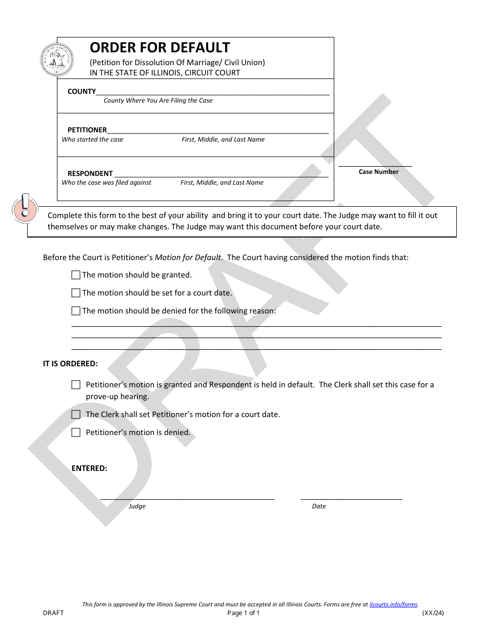 Illinois Order for Default - Draft - Fill Out, Sign Online and Download ...