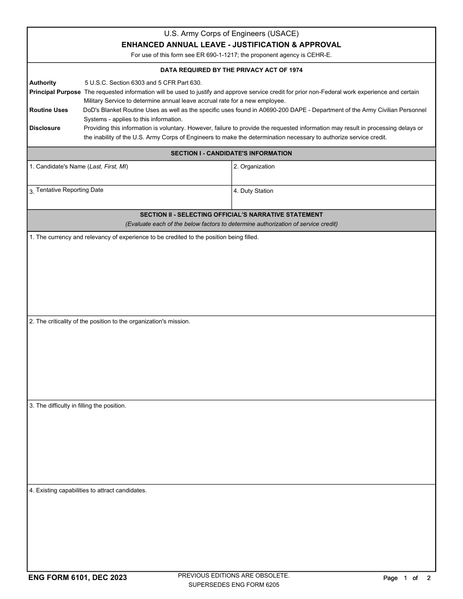 ENG Form 6101 Download Fillable PDF or Fill Online Enhanced Annual ...