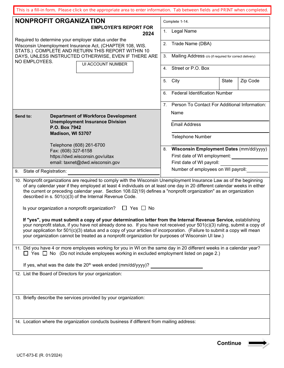 Form UCT-673-E Download Fillable PDF or Fill Online Nonprofit ...