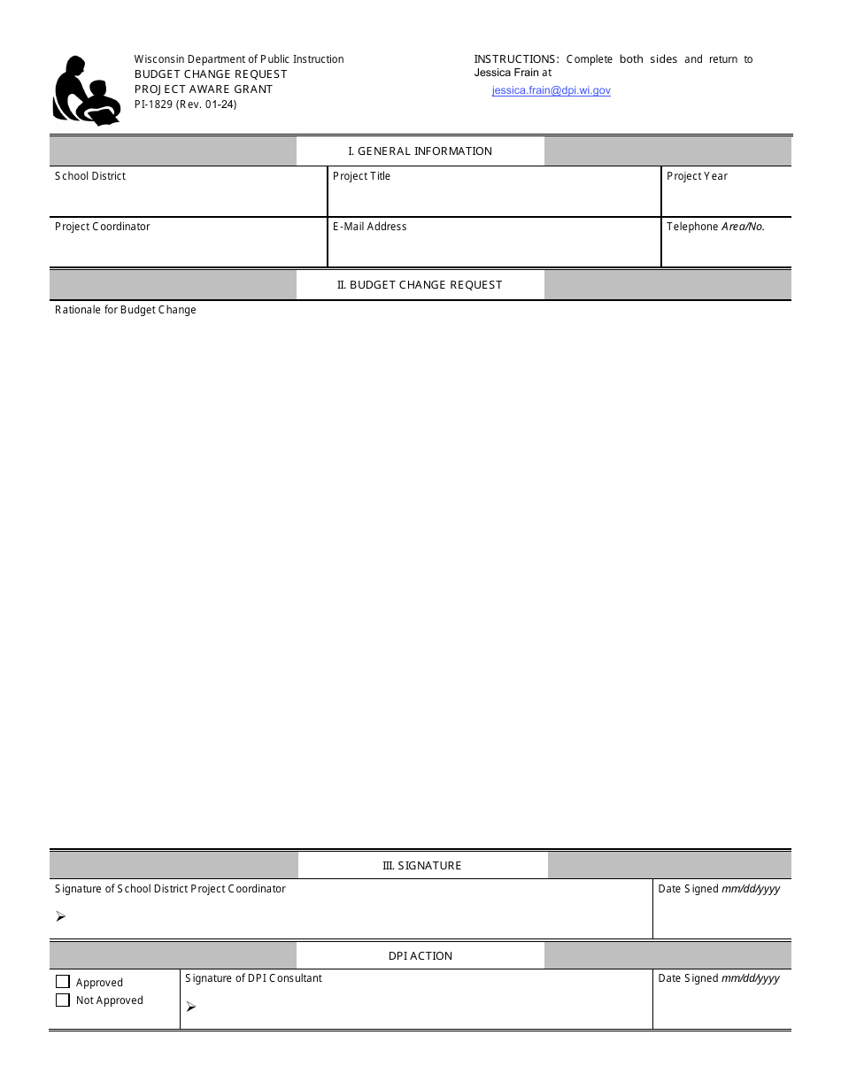 Form PI-1829 Download Fillable PDF or Fill Online Budget Change Request ...