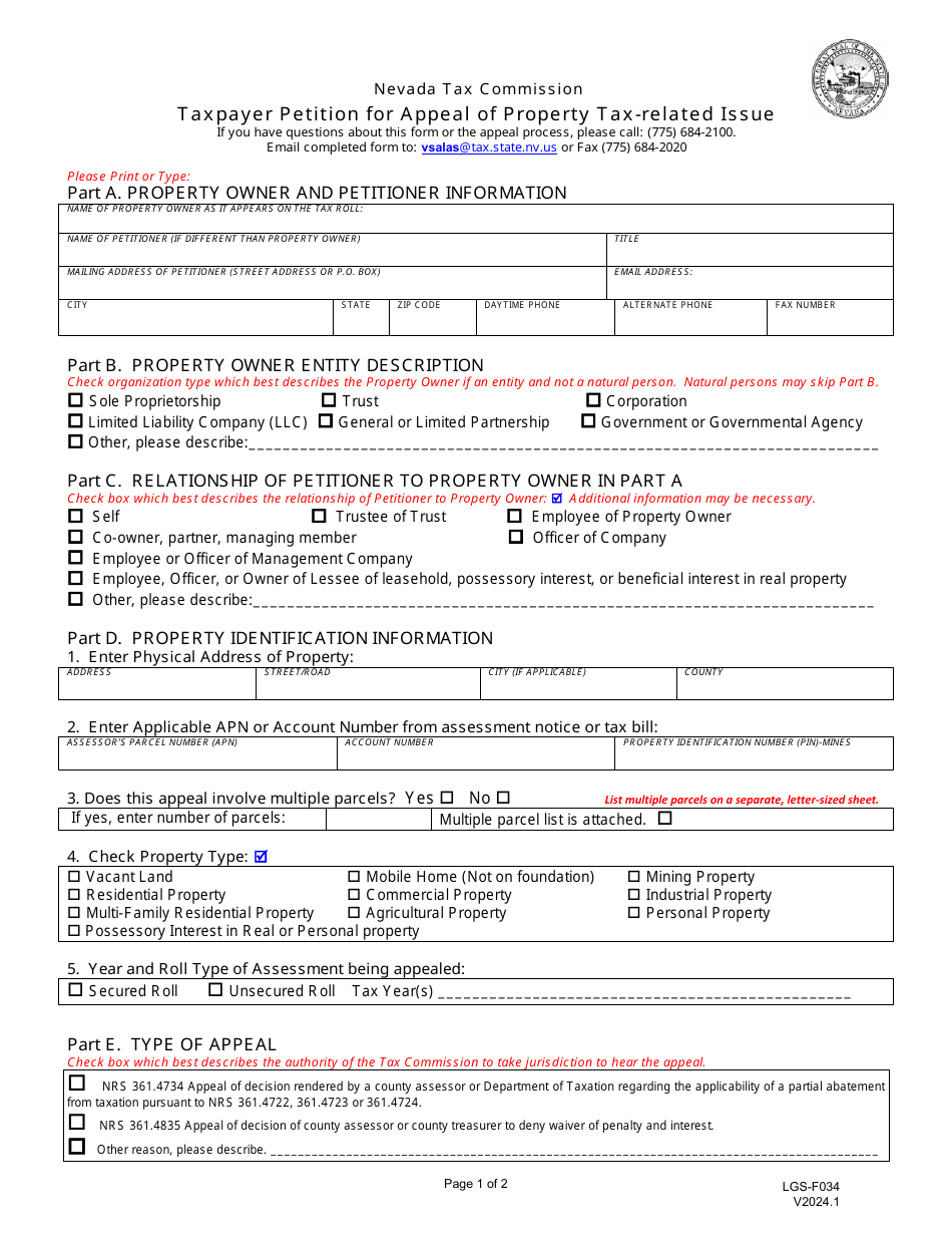 Form LGS-F034 - Fill Out, Sign Online and Download Fillable PDF, Nevada ...
