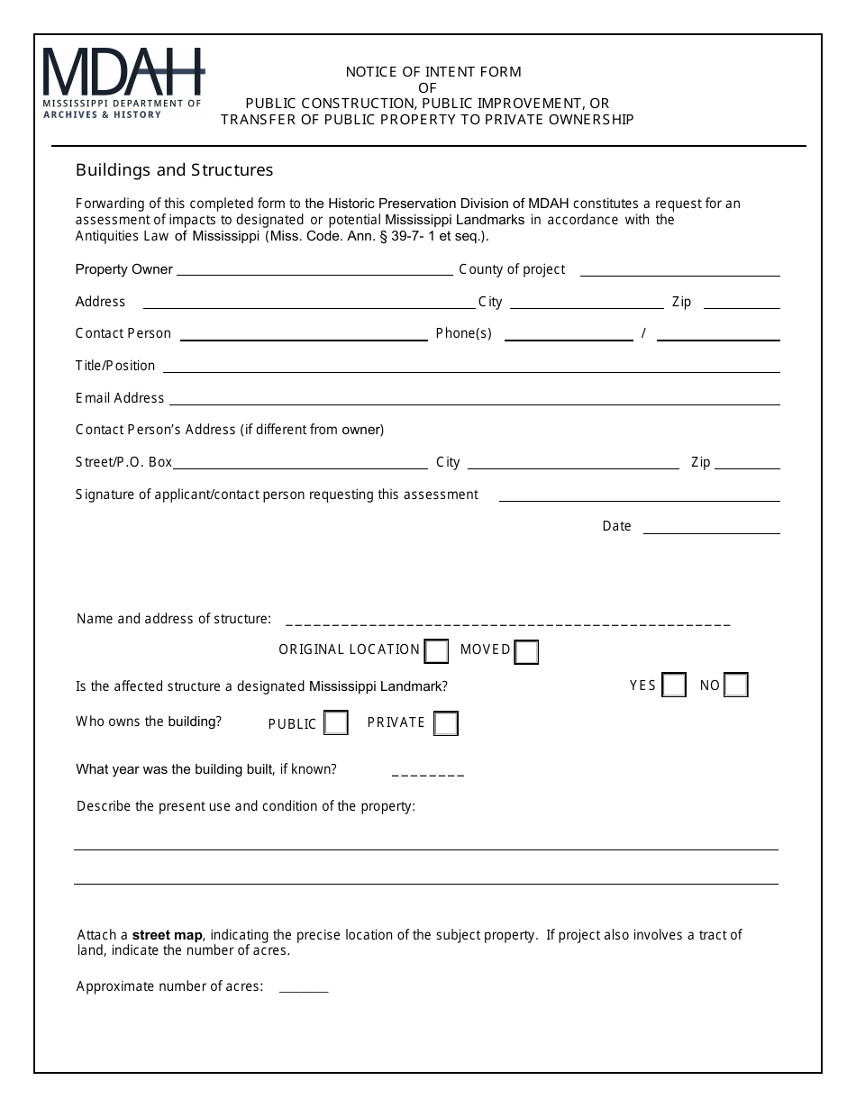 Mississippi Notice of Intent Form of Public Construction, Public ...