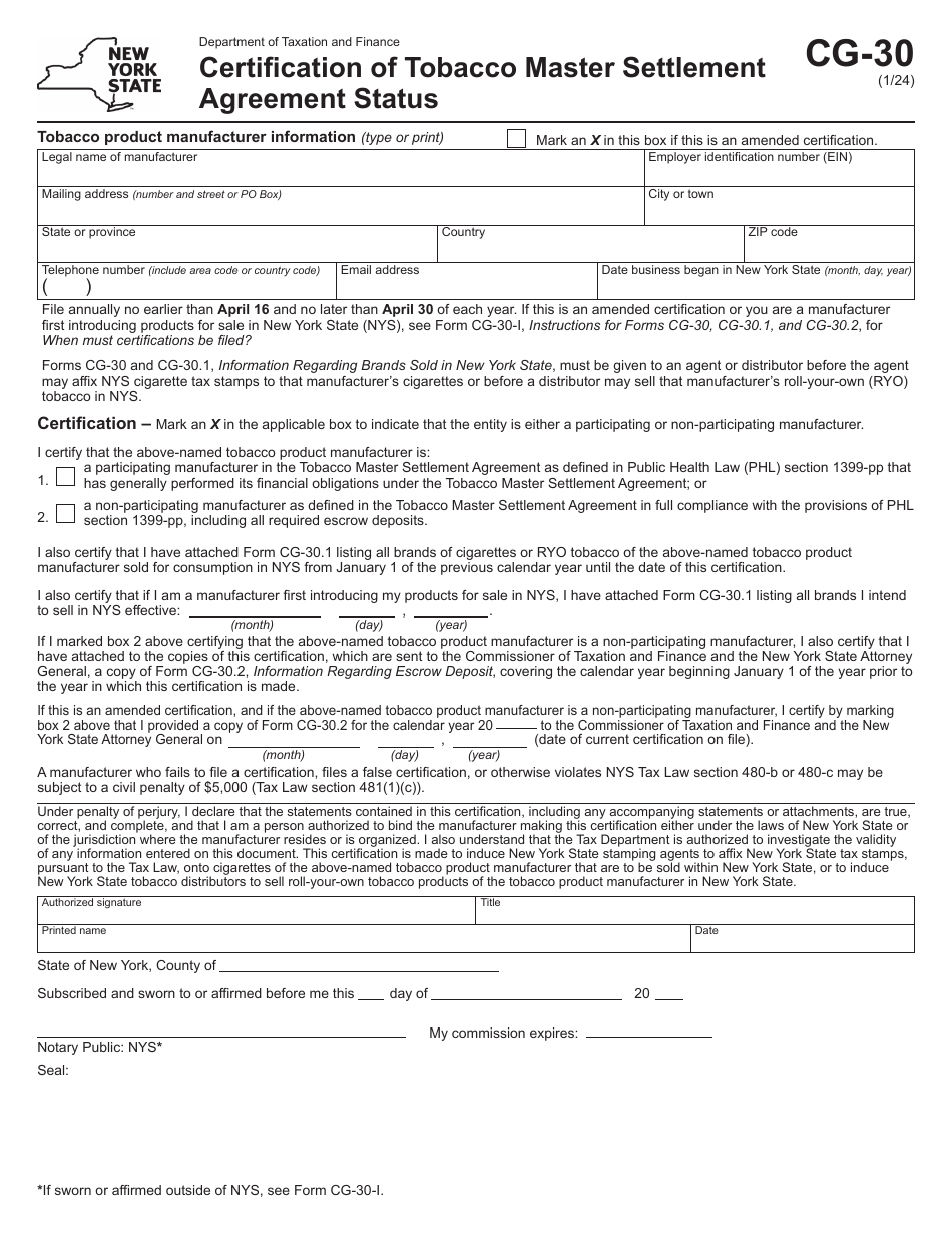 Form CG-30 Download Printable PDF or Fill Online Certification of ...