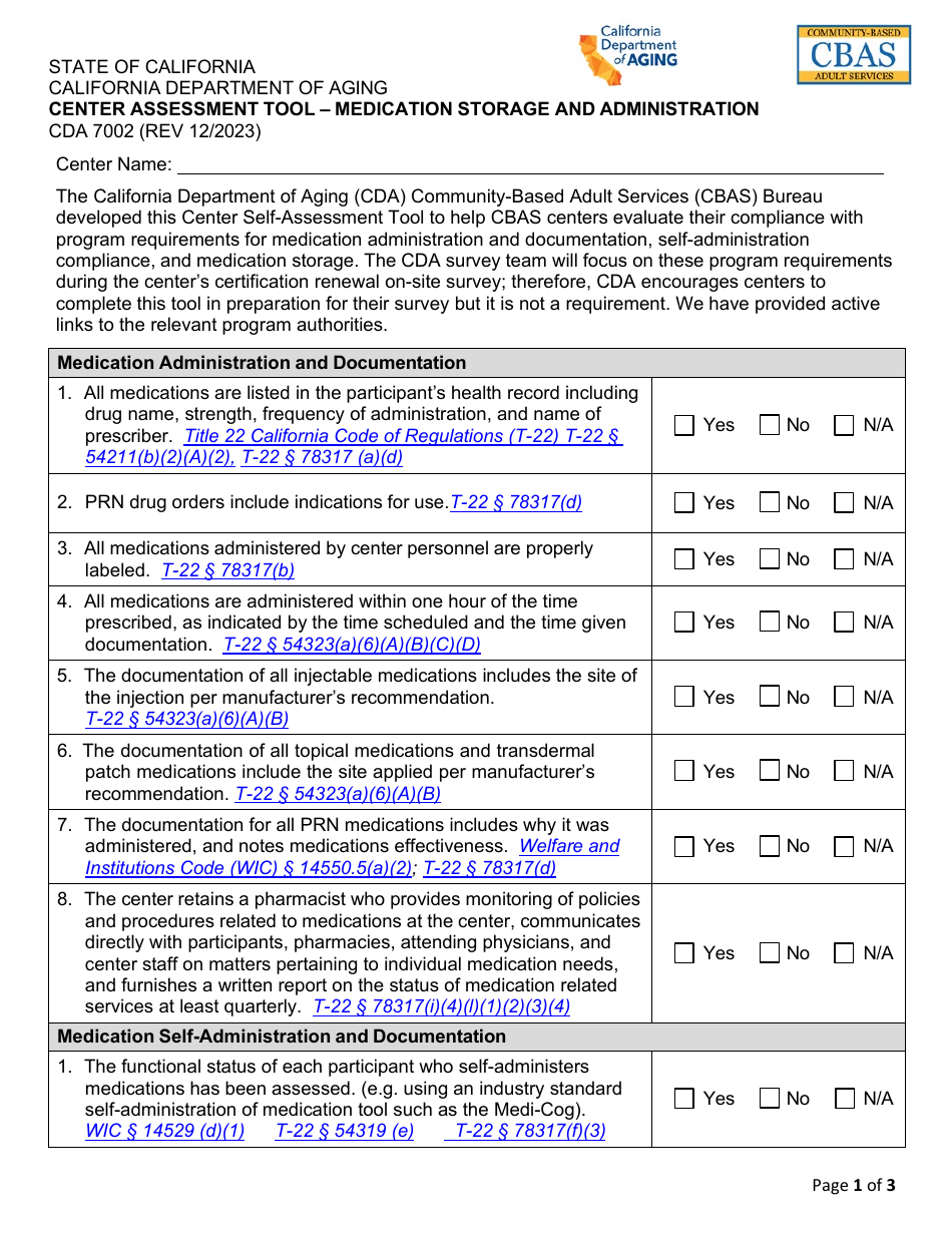 Form CDA7002 Download Fillable PDF or Fill Online Center Assessment ...