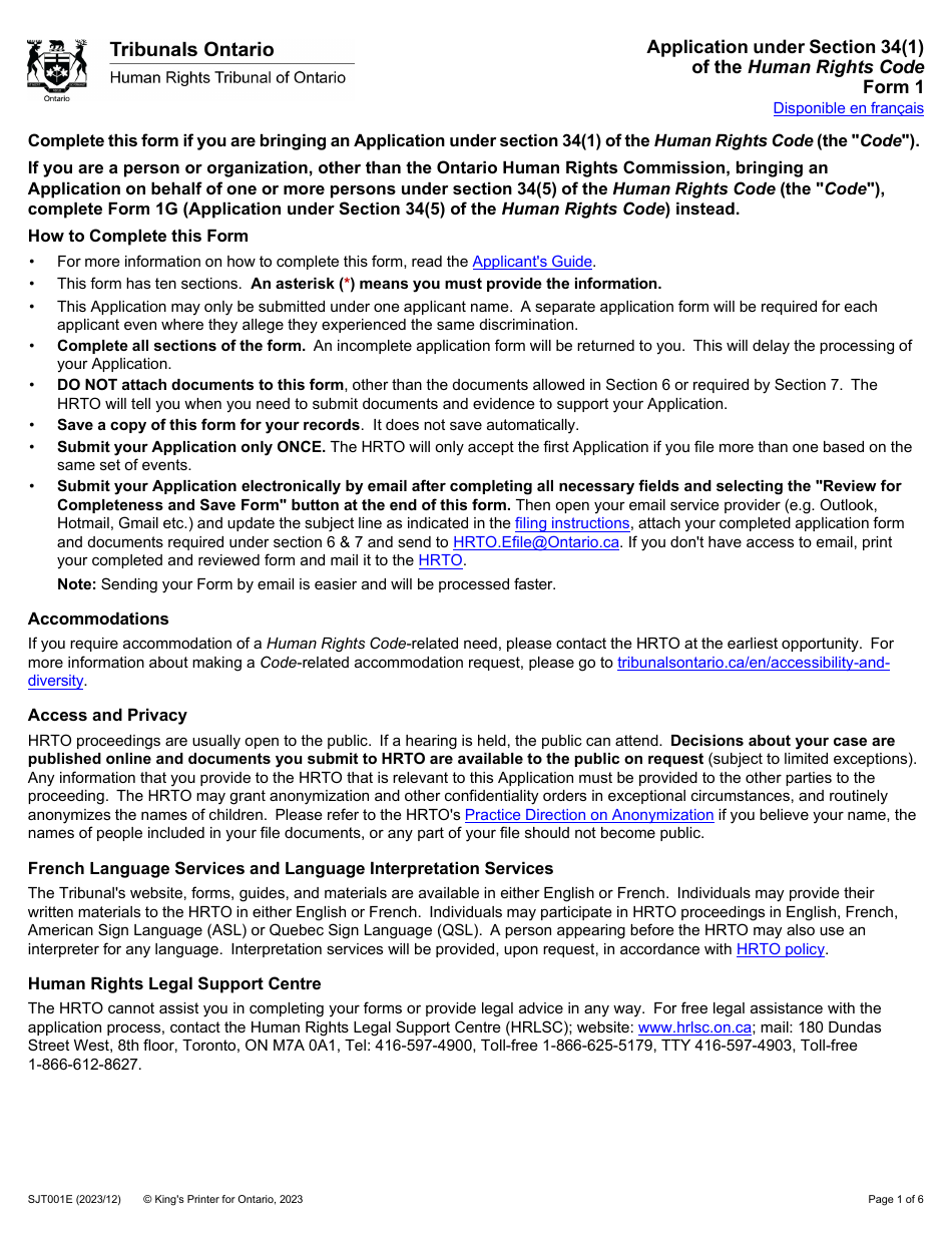 Form 1 (SJT001E) - Fill Out, Sign Online and Download Fillable PDF ...