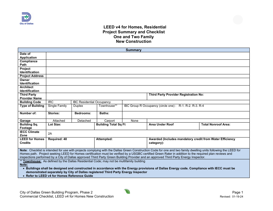 City of Dallas, Texas Leed V4 for Homes - Residential Project Summary ...