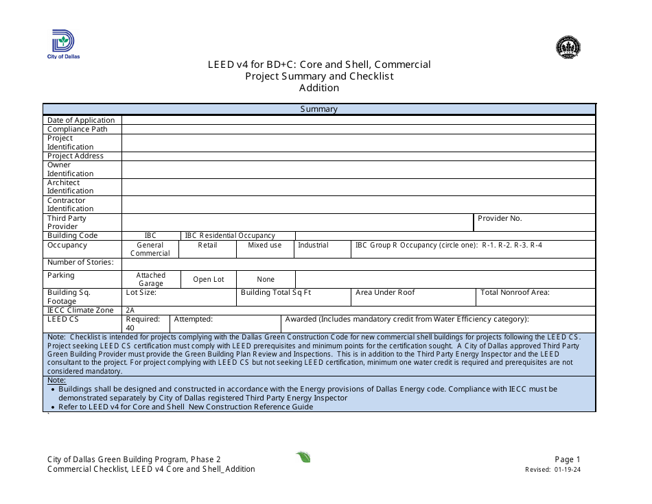 City of Dallas, Texas Leed V4 for BD+c: Core and Shell Commercial ...