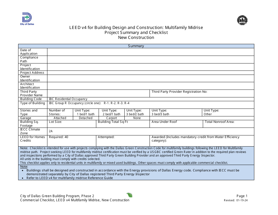 City of Dallas, Texas Leed V4 for Building Design and Construction: Multifamily Midrise Project ...