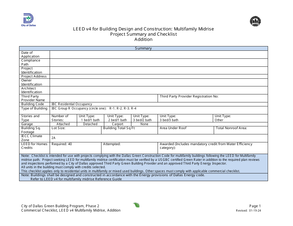 City of Dallas, Texas Leed V4 for Building Design and Construction: Multifamily Midrise Project ...