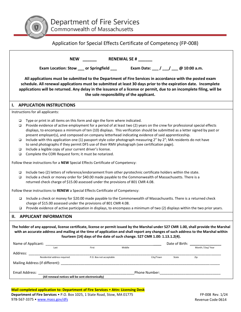 Form FP-008 Download Printable PDF or Fill Online Application for ...