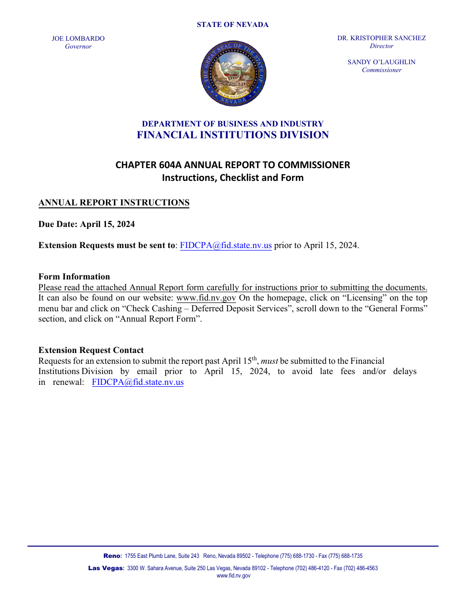 2023 Nevada Chapter 604a Annual Report to Commissioner - Fill Out, Sign ...