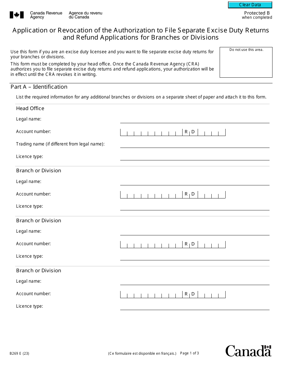 Form B269 Download Fillable PDF or Fill Online Application or ...