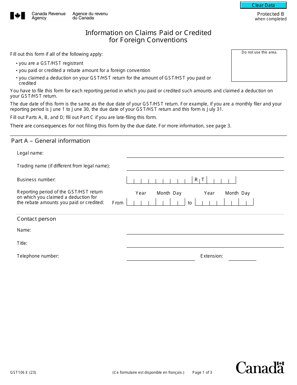 Form GST106 - Fill Out, Sign Online and Download Fillable PDF, Canada ...