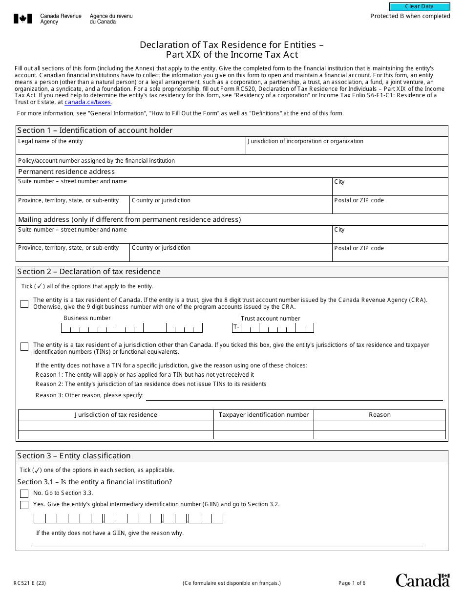 Form RC521 Download Fillable PDF or Fill Online Declaration of Tax ...