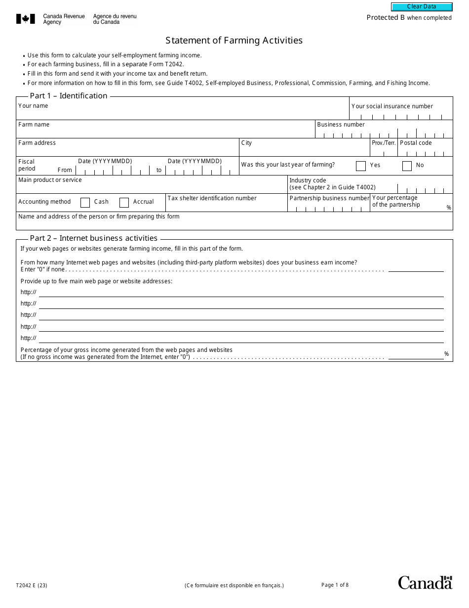 Form T2042 Download Fillable PDF or Fill Online Statement of Farming ...