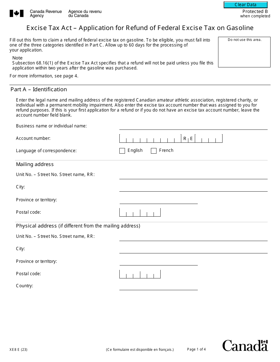 Form XE8 Download Fillable PDF or Fill Online Excise Tax Act ...