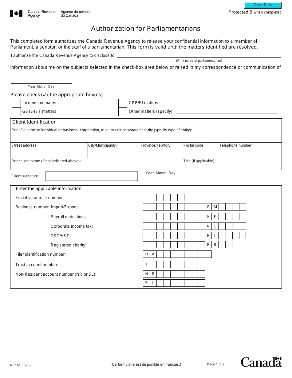 Form RC161 Download Fillable PDF or Fill Online Authorization for ...