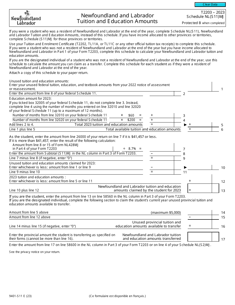 Form T2203 (9401-S11) Schedule NL(S11)MJ - 2023 - Fill Out, Sign Online ...