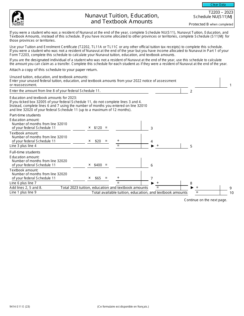 Form T2203 (9414-S11) Schedule NU(S11)MJ - 2023 - Fill Out, Sign Online ...