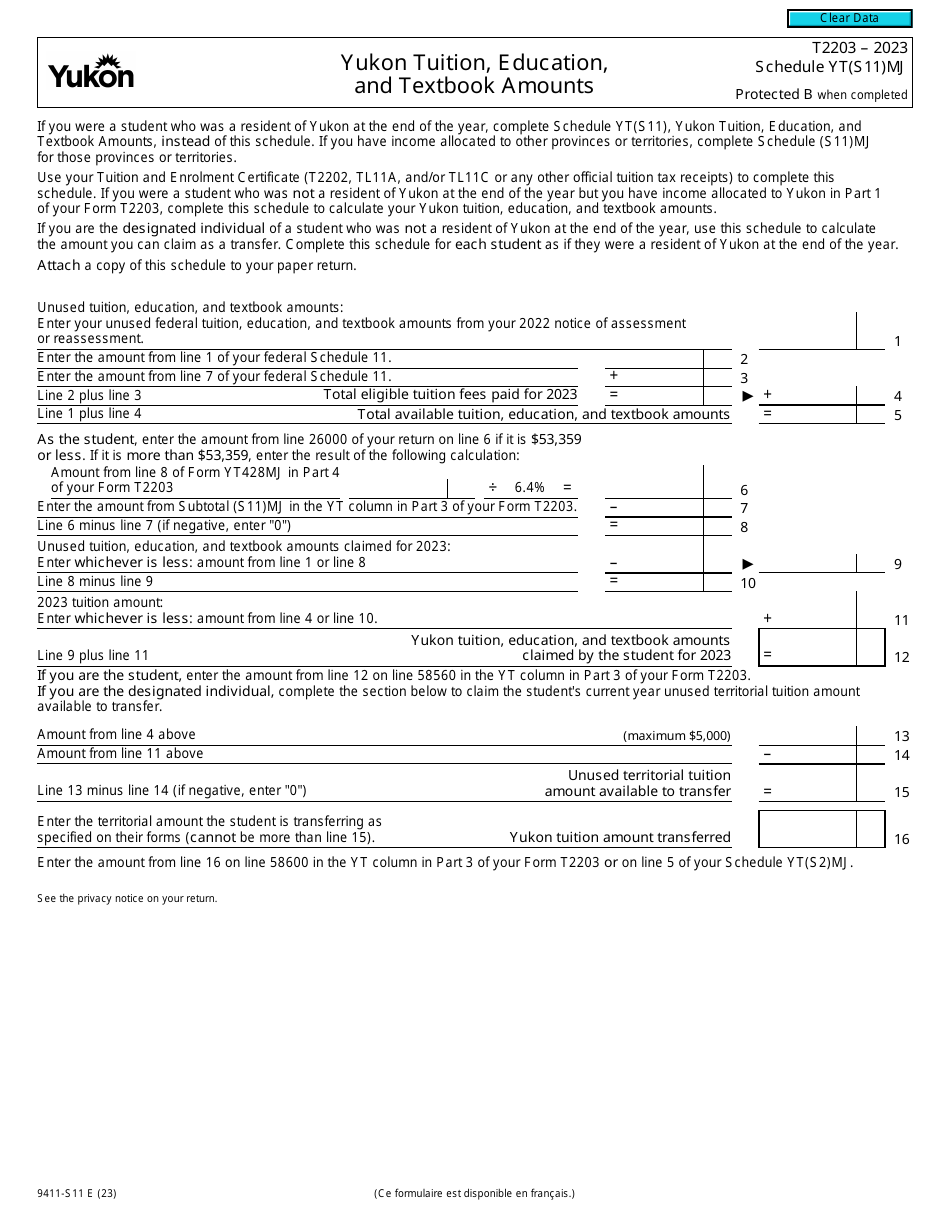 Form T2203 (9411-S11) Schedule YT(S11)MJ - 2023 - Fill Out, Sign Online ...