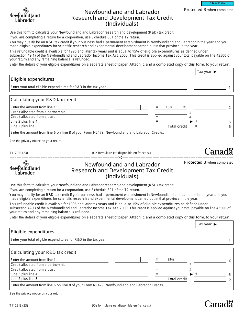 Form T1129 Download Fillable PDF or Fill Online Newfoundland and ...