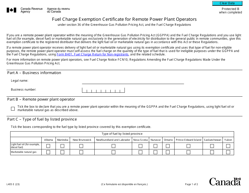 Form L405 - Fill Out, Sign Online and Download Fillable PDF, Canada ...