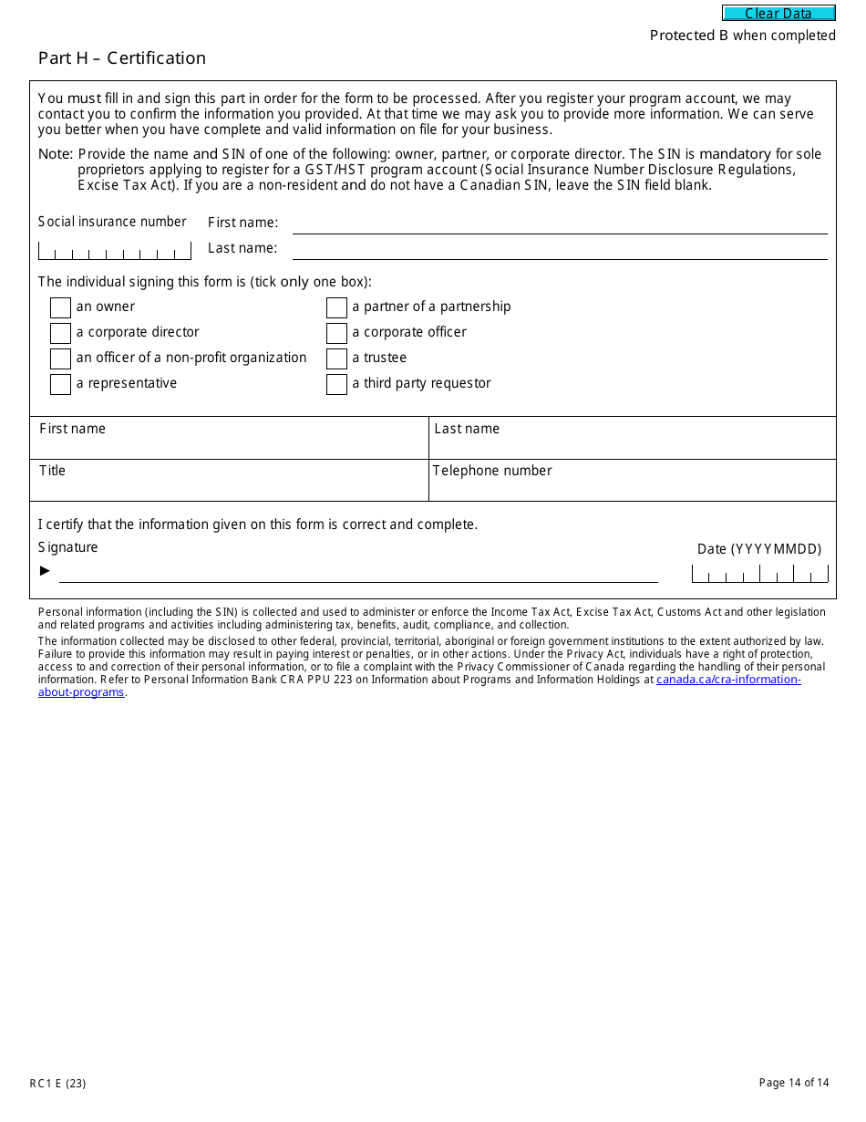 Form RC1 Download Fillable PDF or Fill Online Request for a Business Number and Certain Program ...