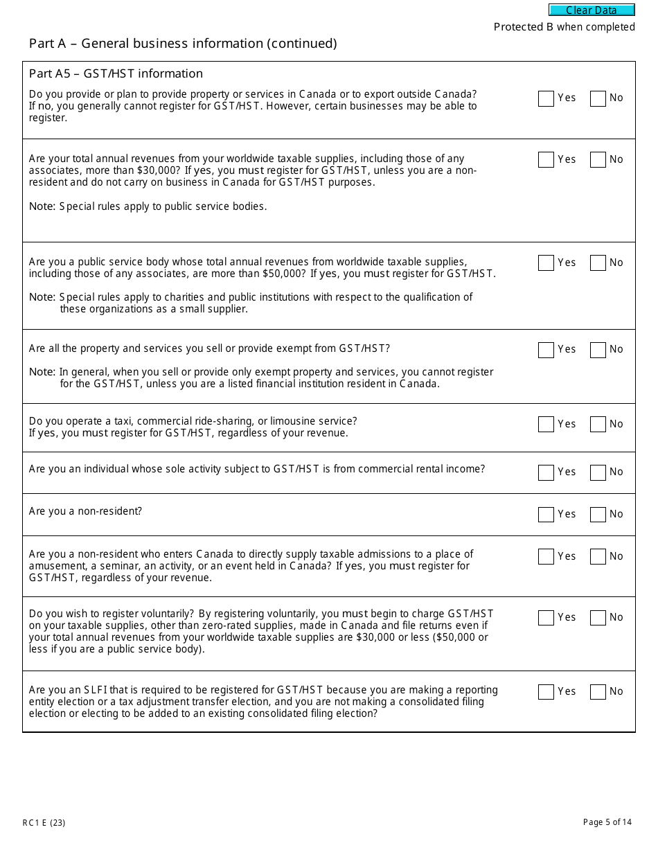 Form RC1 Download Fillable PDF or Fill Online Request for a Business Number and Certain Program ...