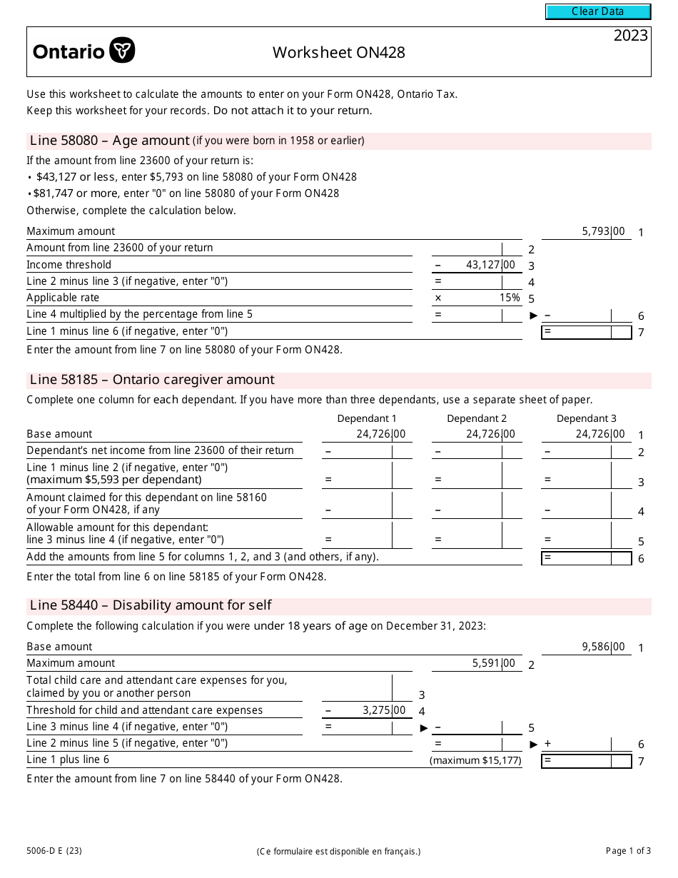 Form 5006-D Worksheet ON428 Download Fillable PDF or Fill Online ...