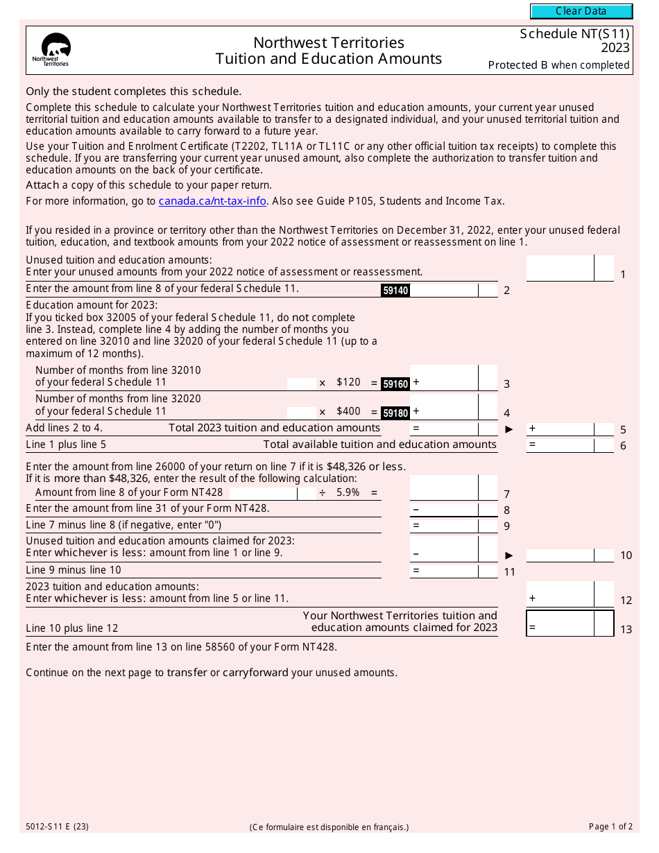 Form 5012-S11 Schedule NT(S11) Download Fillable PDF or Fill Online ...