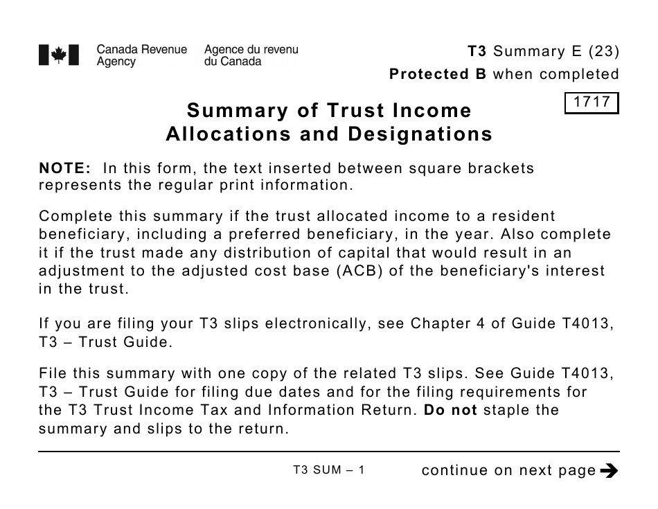 Form T3SUM Download Printable PDF or Fill Online Summary of Trust ...