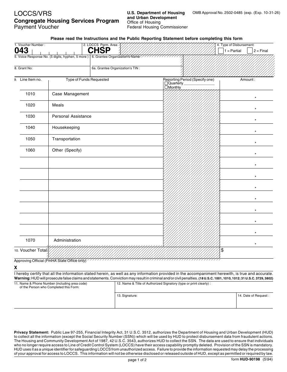Form HUD-90198 - Fill Out, Sign Online and Download Printable PDF ...