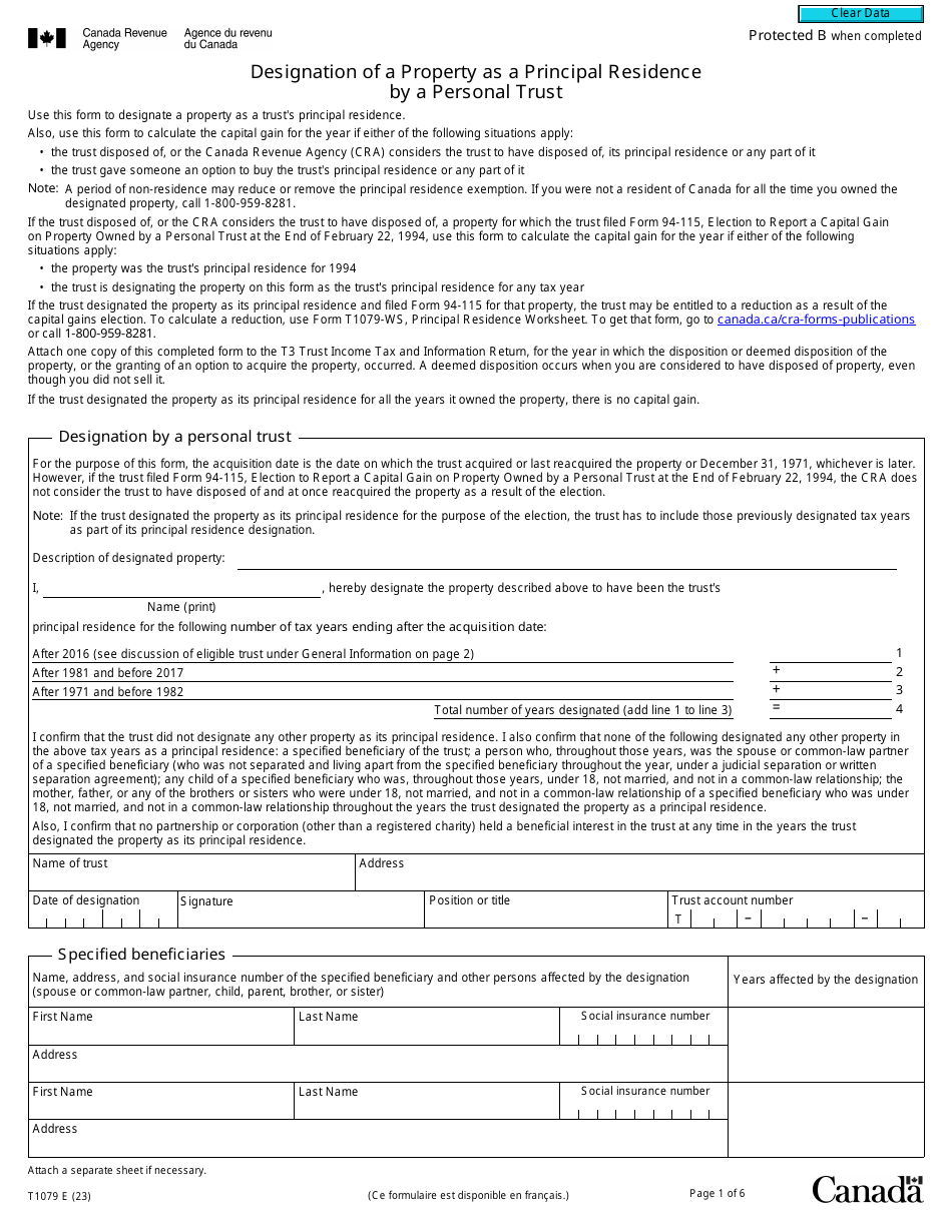 Form T1079 Download Fillable PDF or Fill Online Designation of a ...