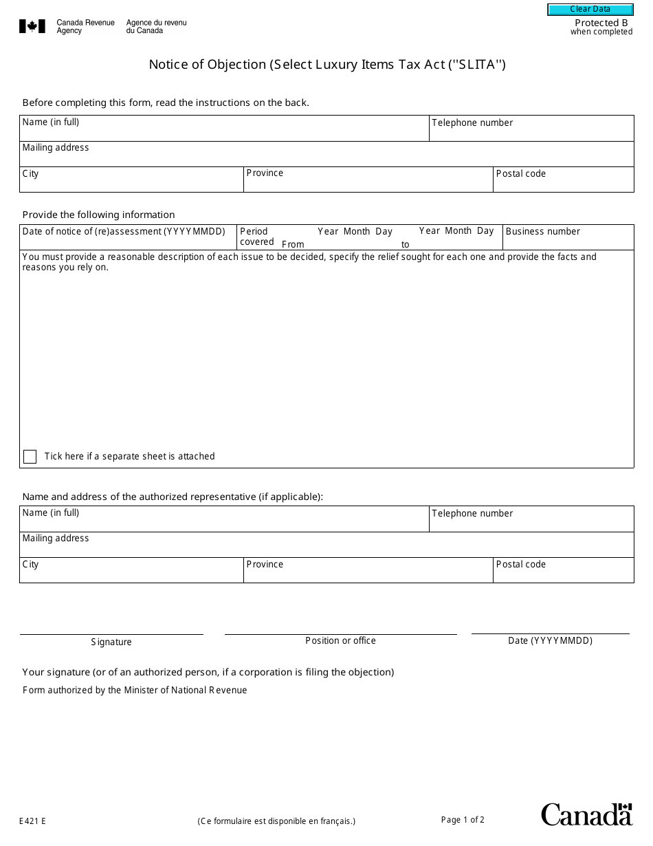 Form E421 - Fill Out, Sign Online and Download Fillable PDF, Canada ...