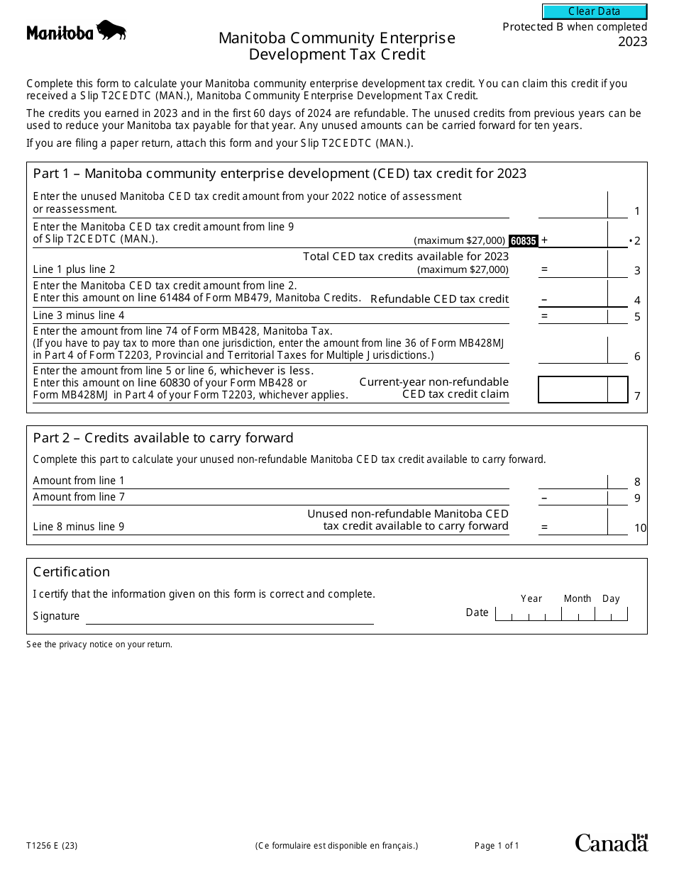 Form T1256 Download Fillable PDF or Fill Online Manitoba Community ...